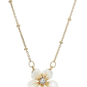 Lonna & Lilly Women's Necklace 16 Inch Flower Pendant - Worn Gold Tone/White/Crystal, One Size