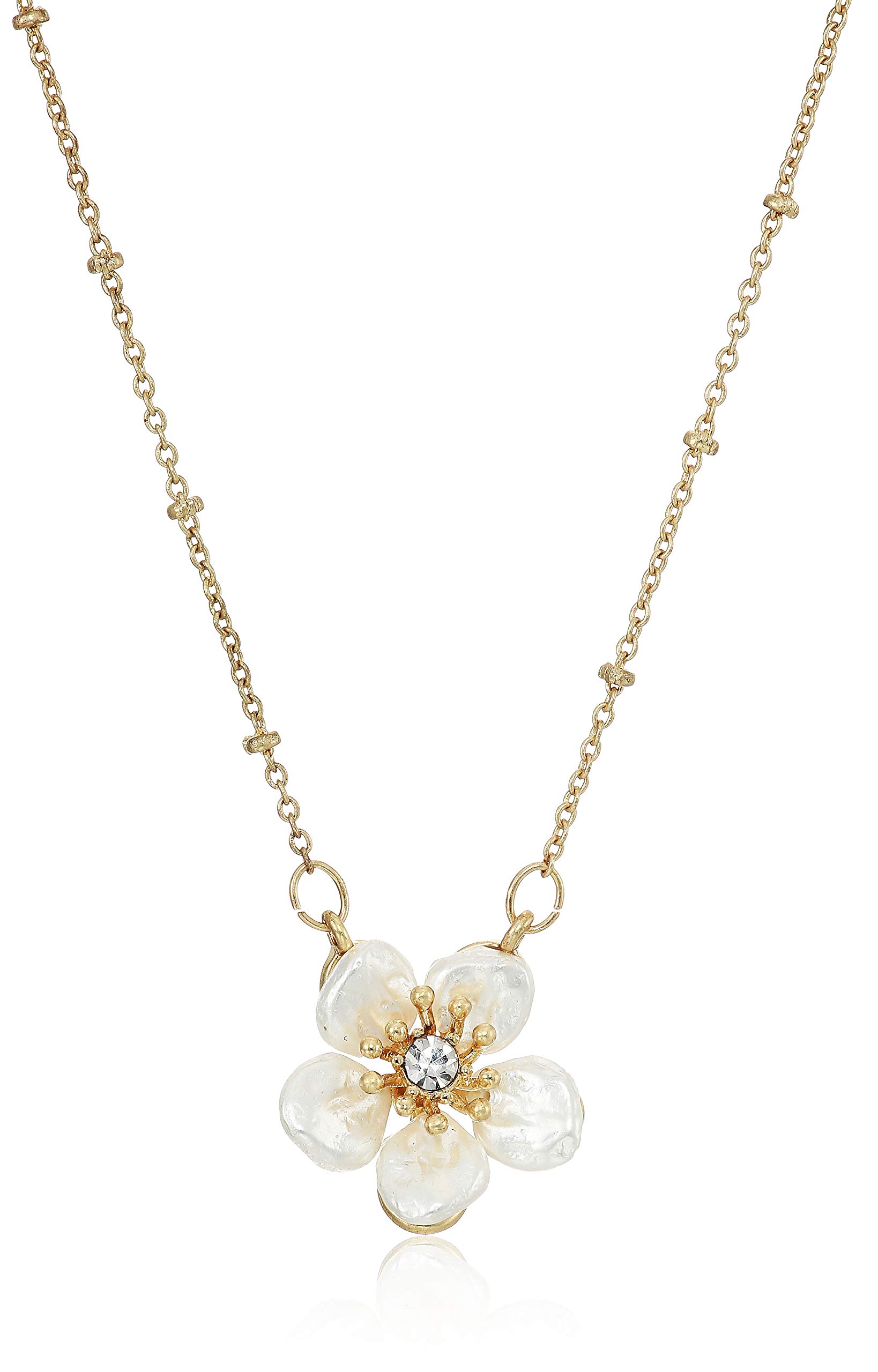 Lonna & Lilly Women's Necklace 16 Inch Flower Pendant - Worn Gold Tone/White/Crystal, One Size