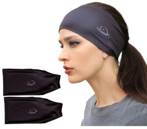 equestrian headbands for women, under riding helmet bands, sportswear wide hair wrap suitable for use with bike helmets, yoga & hiking(2 pack black)