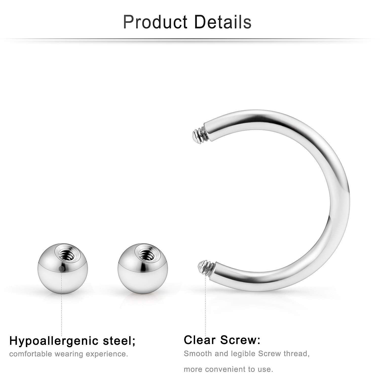 Cisyozi 20G 16G 14G 12G 8G 6G Septum Ring Gauges Tunnel Plug Earrings Stretching Kit Surgical Stainless Steel Septum Nose Eyebrow Lip Tragus Helix Cartilage Earring Hoop Smiley Piercing Jewelry women