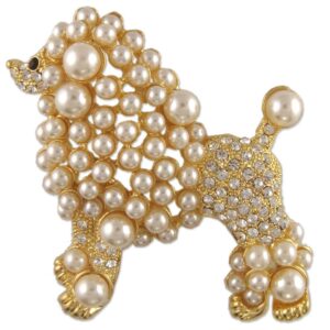 crystal gold plated poodle dog pin brooch