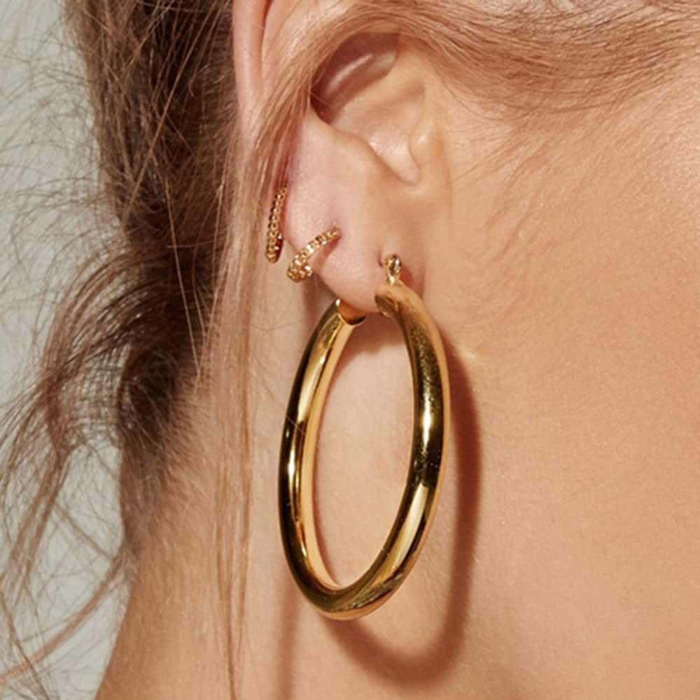 Doubnine Tube Hoop Earrings Lightweight Large Earrings Women Fashion Jewelry (chunky golden)