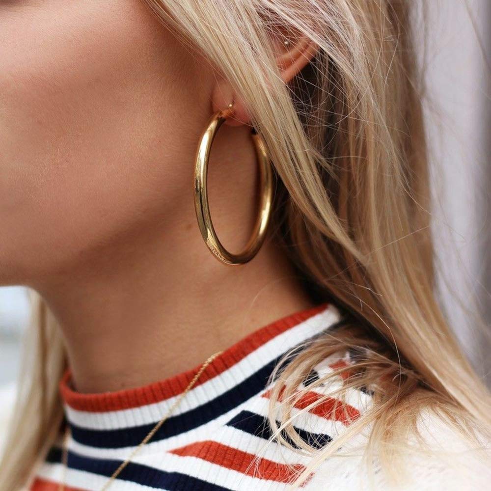 Doubnine Tube Hoop Earrings Lightweight Large Earrings Women Fashion Jewelry (chunky golden)