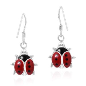 adorable little red lady bug .925 sterling silver dangle earrings | earrings for women sterling silver | red earrings for women dangle