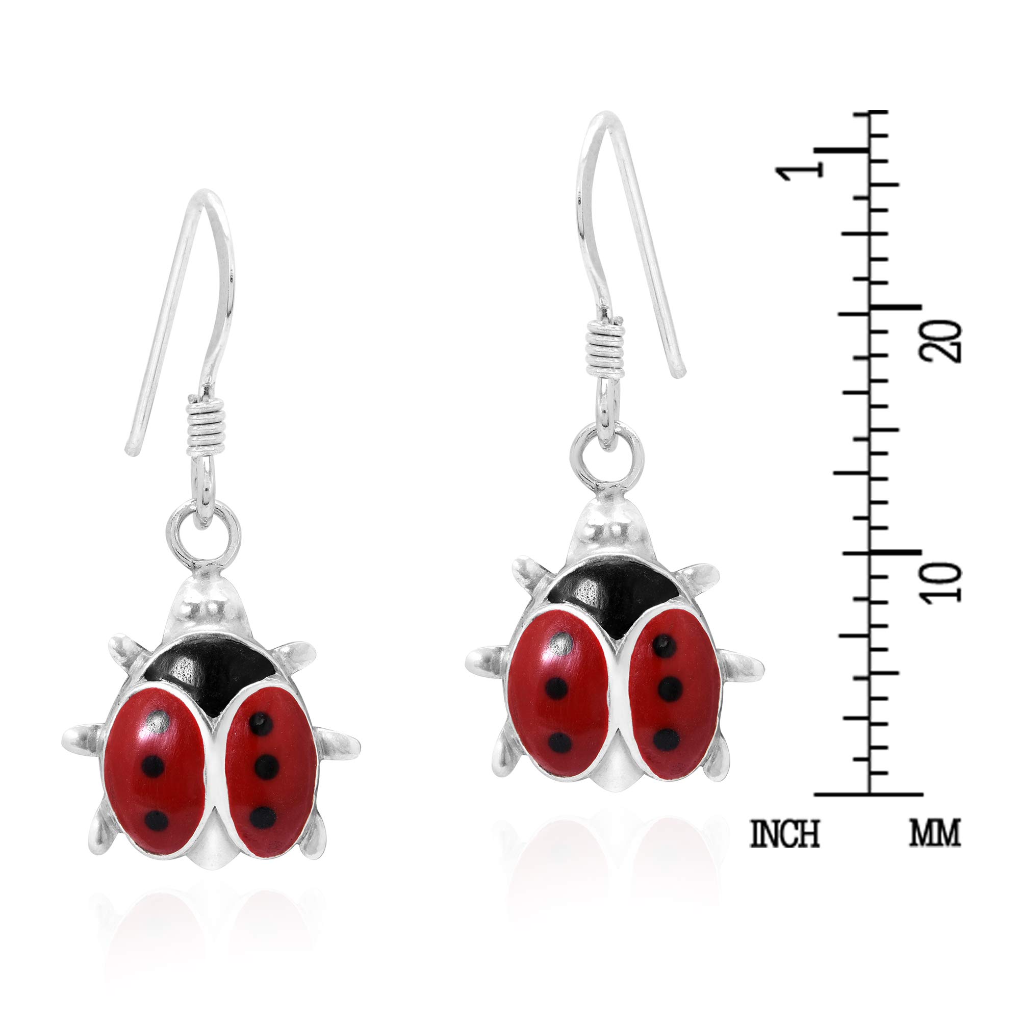 Adorable Little Red Lady Bug .925 Sterling Silver Dangle Earrings | Earrings for Women Sterling Silver | Red Earrings for Women Dangle