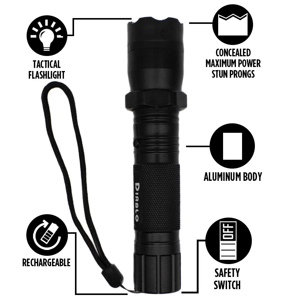 Guard Dog Diablo Stun Gun – Tactical Stun Gun with LED Flashlight – Police Strength Stun Gun with Concealed Technology – Free Holster - Rechargeable Battery