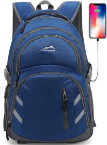 proetrade backpack bookbag for college laptop travel,fit laptop up to 15.6 inch with usb charging port multi compartment anti theft, gift for women men (blue)