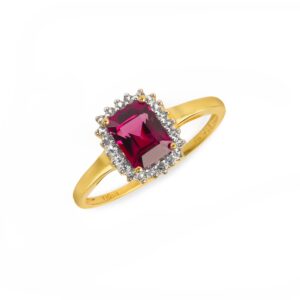 yotreasure 1.22 ct. t.w. rhodolite garnet & white topaz solid 10kt yellow gold ring