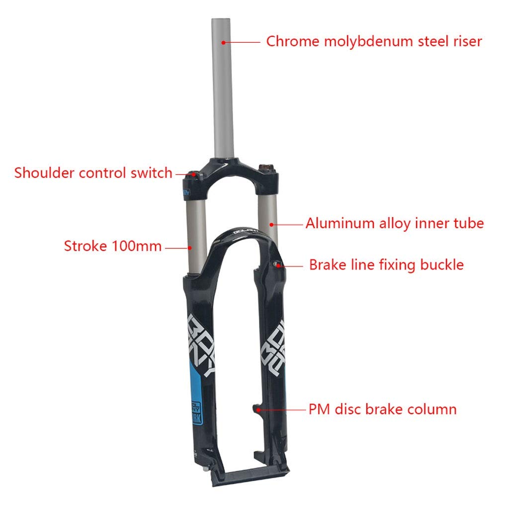 ZNND 24" Mountain Bike Suspension Fork, Aluminum Alloy Disc Brake Shoulder Control Damping Adjustment 1-1/8" Travel 100mm (Color : A, Size : 24inch)