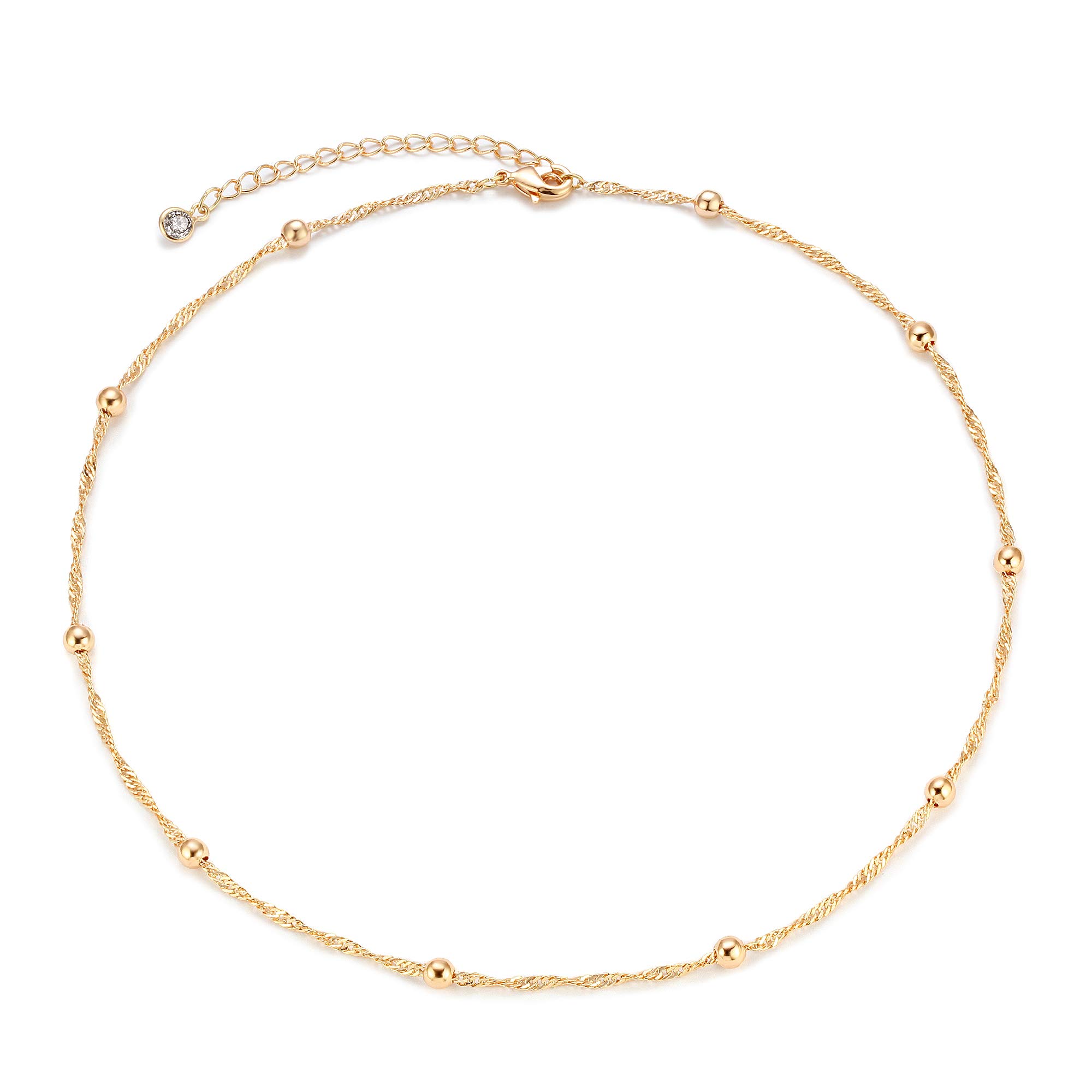 MEVECCO Gold Bead Chain Choker Necklace,14K Gold Plated Dainty Cute Tiny Bead Charm Wave Chain Minimalist Simple Choker Necklace for Women