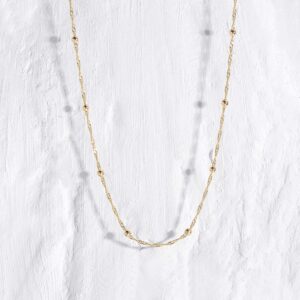 MEVECCO Gold Bead Chain Choker Necklace,14K Gold Plated Dainty Cute Tiny Bead Charm Wave Chain Minimalist Simple Choker Necklace for Women