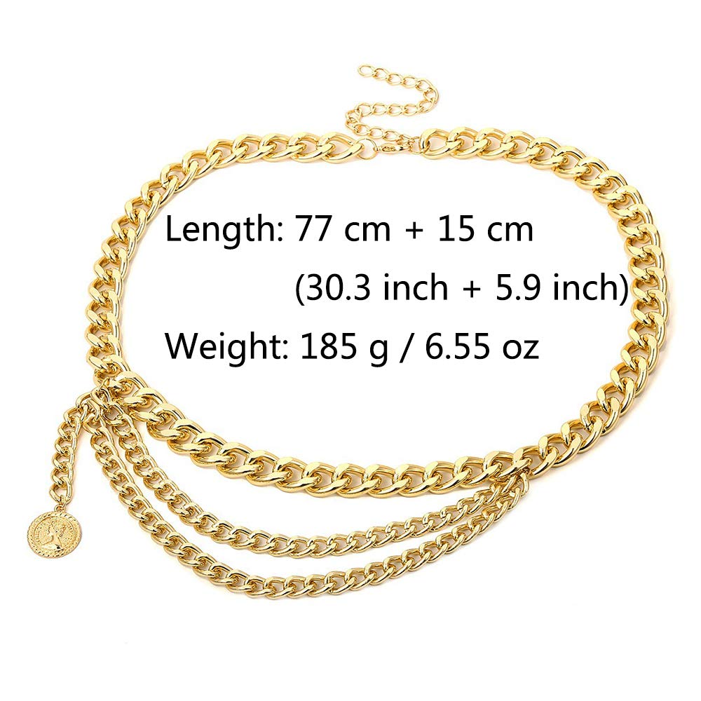 Jurxy Multilayer Alloy Waist Chain Body Chain for Women Waist Belt Pendant Belly Chain Adjustable Body Harness for Jeans Dresses – Gold Style 7 - S Size