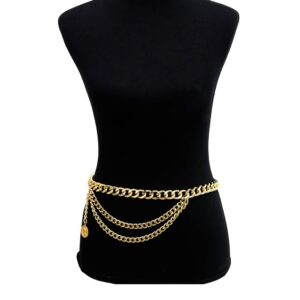 Jurxy Multilayer Alloy Waist Chain Body Chain for Women Waist Belt Pendant Belly Chain Adjustable Body Harness for Jeans Dresses – Gold Style 7 - S Size