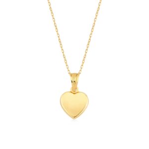 gelin 14k solid gold heart pendant necklace for women | 14k yellow gold puffed love heart necklace | gifts for valentine's day, 18"