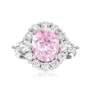 ross-simons 4.00 carat simulated pink sapphire and 2.00 ct. t.w. cz ring in sterling silver. size 6