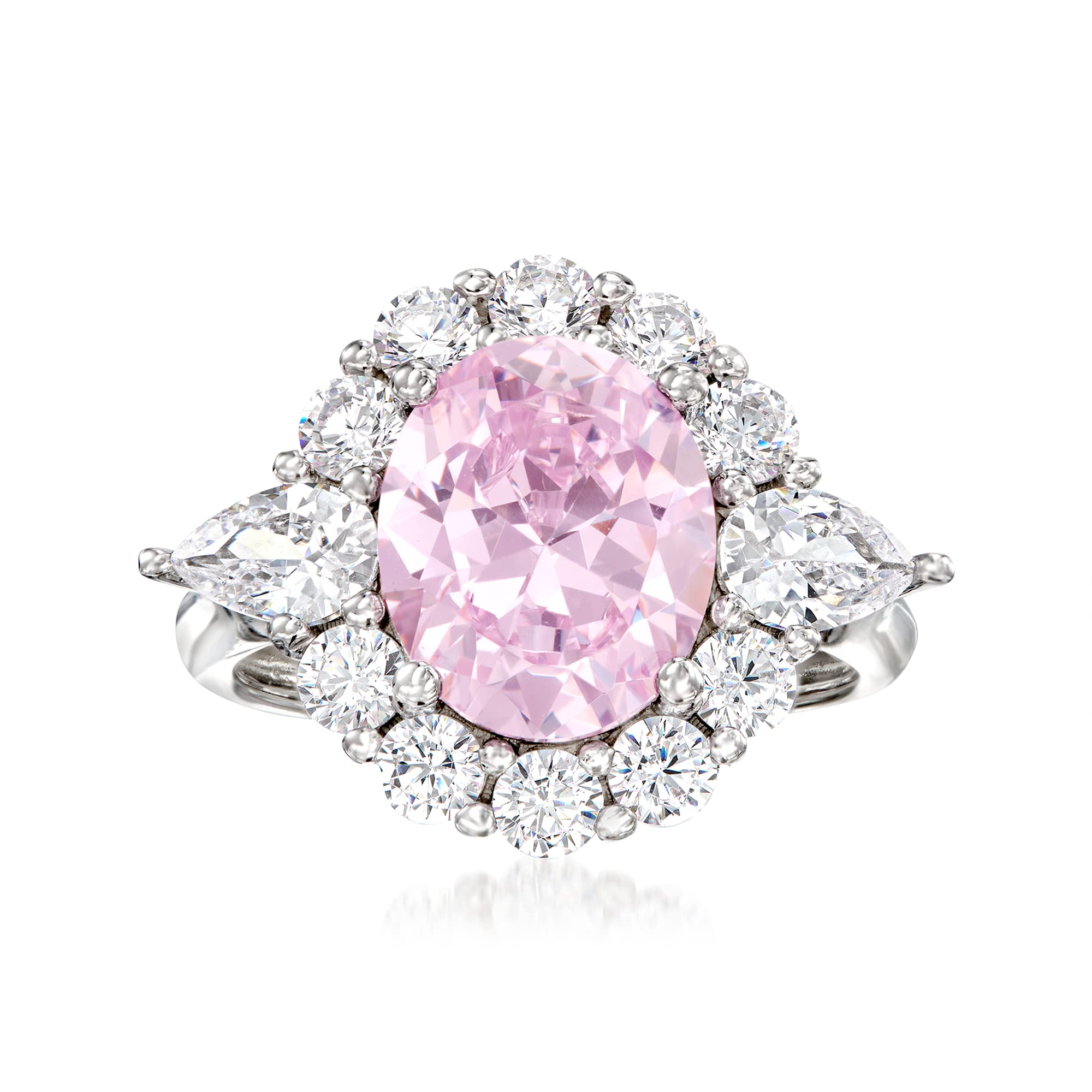 Ross-Simons 4.00 Carat Simulated Pink Sapphire and 2.00 ct. t.w. CZ Ring in Sterling Silver. Size 6