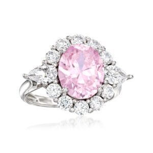 Ross-Simons 4.00 Carat Simulated Pink Sapphire and 2.00 ct. t.w. CZ Ring in Sterling Silver. Size 6