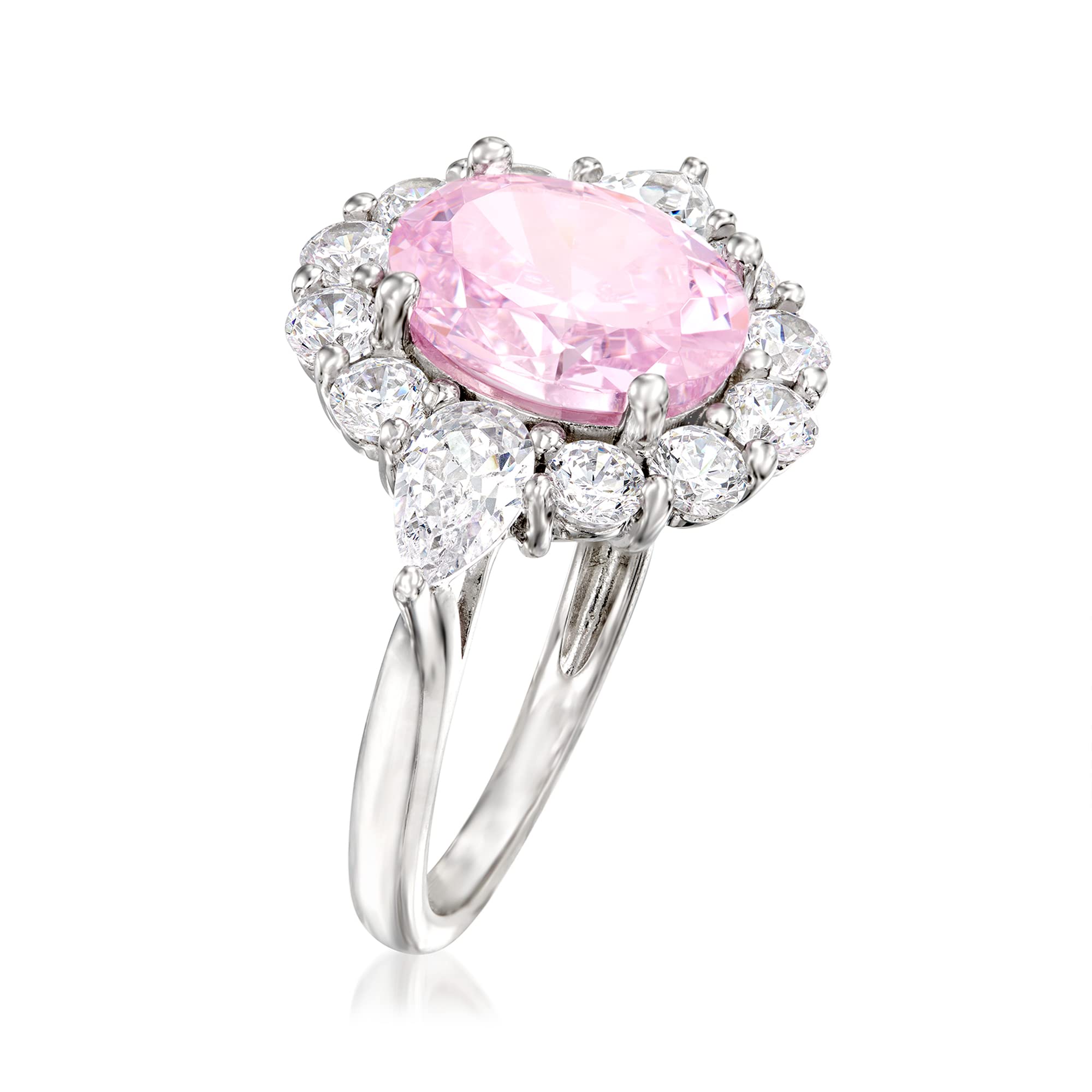 Ross-Simons 4.00 Carat Simulated Pink Sapphire and 2.00 ct. t.w. CZ Ring in Sterling Silver. Size 6