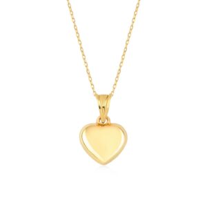 14k real gold heart necklace for women | puff heart necklaces in 14k gold | puffed heart pendant necklace | delicate love jewelry | gifts for birthday, 18"