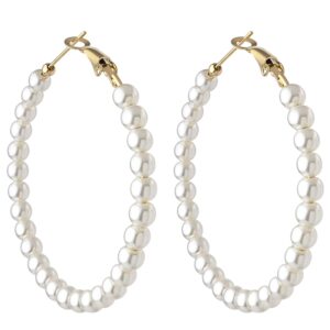 pearl hoop earrings for women fashion dangle hypoallergenic layer earrings drop dangle earrings gifts for women (pearl hoop)