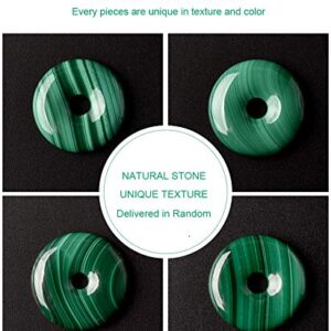 HASKARE Genuine Stone Pendant Gemstone Chakra Jewelry Healing Crystal Necklace Adjustable 0"-27" (Malachite Round)