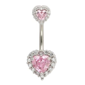 excepro 1pc 14g(1.6mm) double heart diamond cubic zirconia navel belly button ring 316l surgical steel piercing jewelry