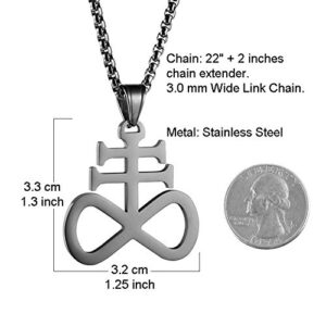 HZMAN Unisex Stainless Steel Church of Satan Satanic Leviathan Cross Pendant Necklace,Religions Jewelry