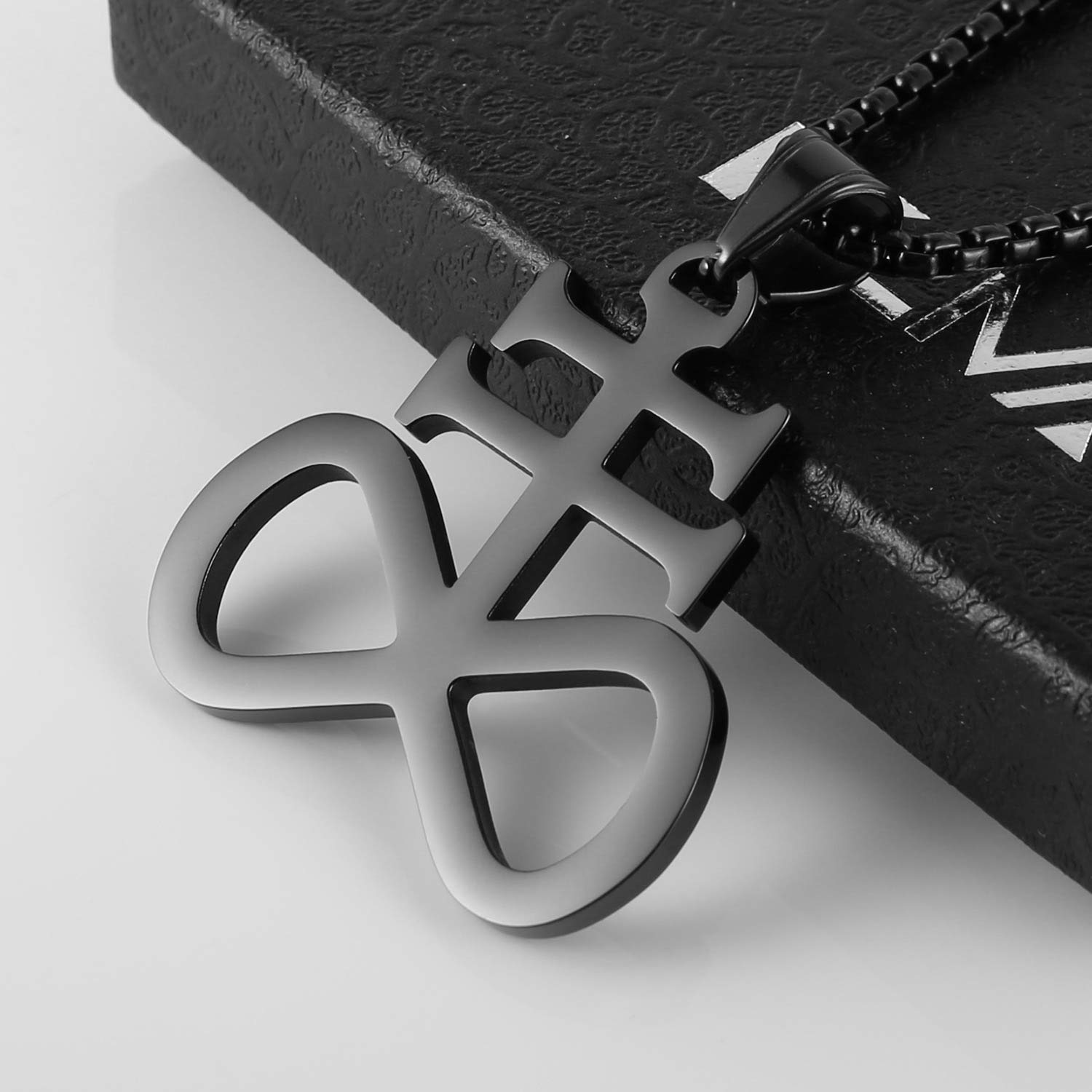 HZMAN Unisex Stainless Steel Church of Satan Satanic Leviathan Cross Pendant Necklace,Religions Jewelry