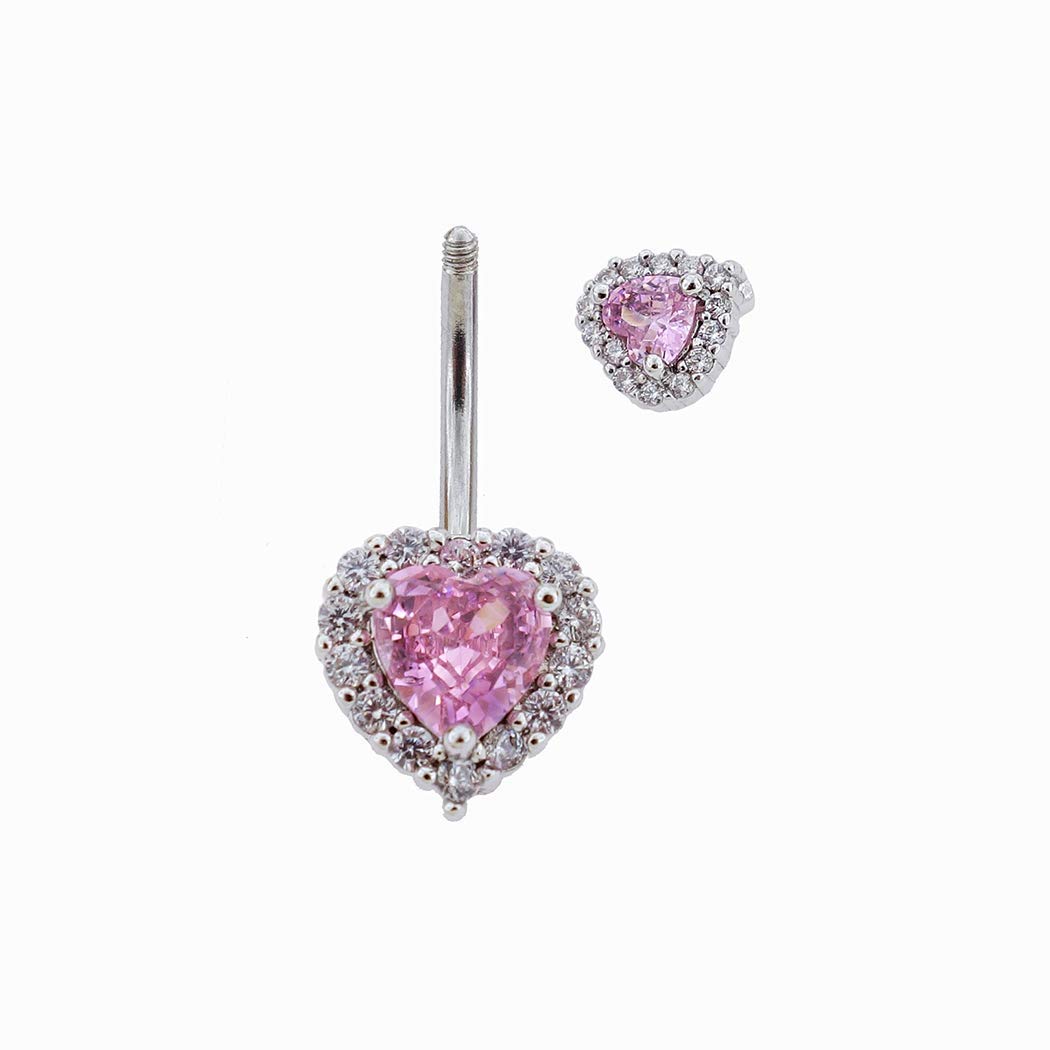 Excepro 1PC 14G(1.6mm) Double Heart Diamond Cubic Zirconia Navel Belly Button Ring 316L Surgical Steel Piercing Jewelry