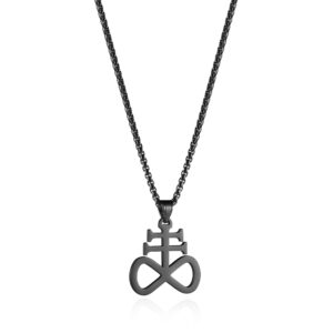 HZMAN Unisex Stainless Steel Church of Satan Satanic Leviathan Cross Pendant Necklace,Religions Jewelry