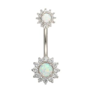 excepro 14g(1.6mm) double round cubic zircon filigree opal center 316l surgical steel belly button rings navel rings belly piercing