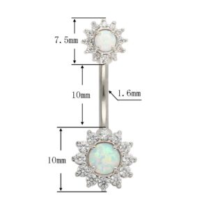 Excepro 14G(1.6mm) Double Round Cubic Zircon Filigree Opal Center 316L Surgical Steel Belly Button Rings Navel Rings Belly Piercing