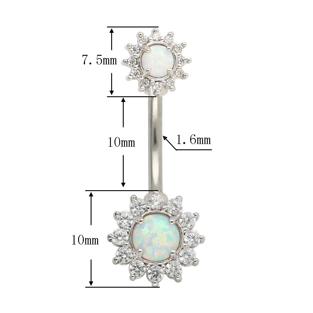 Excepro 14G(1.6mm) Double Round Cubic Zircon Filigree Opal Center 316L Surgical Steel Belly Button Rings Navel Rings Belly Piercing