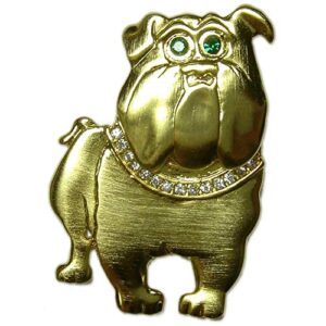 crystal matte gold plated bull dog brooch pin