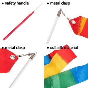 ANCIRS 4 Pack 2-Meter Dance Ribbons, Rainbow Streamers Rhythmic Gymnastics Ribbon, Baton Twirling Wands on Sticks for Artistic Dancing