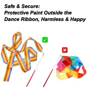 ANCIRS 4 Pack 2-Meter Dance Ribbons, Rainbow Streamers Rhythmic Gymnastics Ribbon, Baton Twirling Wands on Sticks for Artistic Dancing