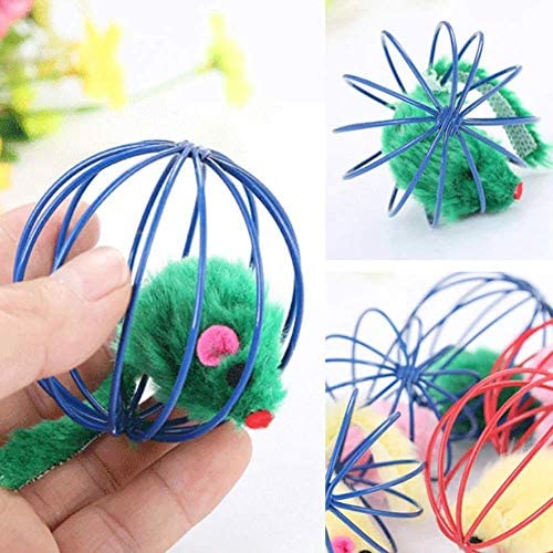 Gilroy Caged Rats Rolling Wire Cage Plush Mouse Ball Funny Cat Toy Catches The - Hide Balls Interactive Toy, Random Color