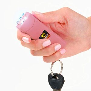 guard dog hornet micro stun gun keychain - with led flashlight, safety switch, and powerful shock, heavy duty keychain stun gun with bright flashlight, built-in charger, women self defense - pink