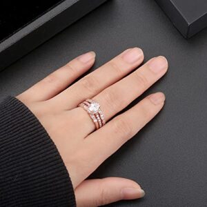 Ginger Lyne Collection Porsha 3 Ring Rose Gold over Sterling Oval Engagement Wedding Band Bridal Set Size 8