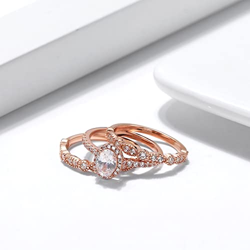 Ginger Lyne Collection Porsha 3 Ring Rose Gold over Sterling Oval Engagement Wedding Band Bridal Set Size 8