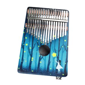 17 keys kalimba thumb piano built in eq made by mahogany acacia with all accessories tune hummer, finger piano african instrument (blue1)