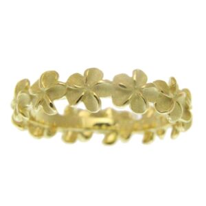 Arthur's Jewelry 925 sterling silver yellow gold plated Hawaiian 5mm plumeria flower lei ring size 5.5