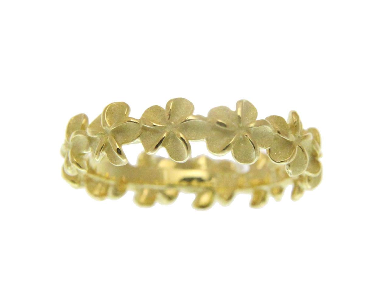 Arthur's Jewelry 925 sterling silver yellow gold plated Hawaiian 5mm plumeria flower lei ring size 5.5