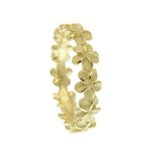 Arthur's Jewelry 925 sterling silver yellow gold plated Hawaiian 5mm plumeria flower lei ring size 5.5