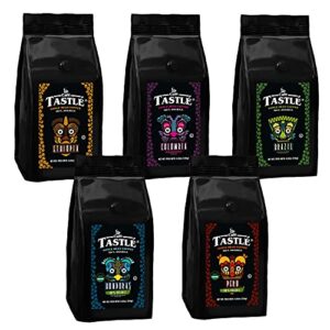 cafe tastle ethiopia colombia brazil honduras peru medium-dark roast 100% arabica whole bean coffee, 8.82 oz (pack of 5)