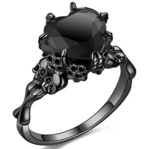 gothic jewelry skull rings halloween punk engagement black rings for women vampire accessories christmas gifts (black, 7)