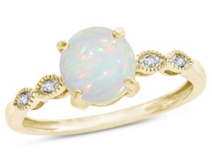 star k round 7mm genuine opal vintage antique look engagement promise ring 10 kt yellow gold size 5.5