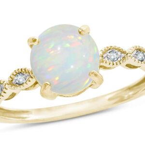 Star K Round 7mm Genuine Opal Vintage Antique Look Engagement Promise Ring 10 kt Yellow Gold Size 5.5