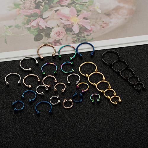 REVOLIA 30Pcs 16G 316L Stainless Steel Nose Rings Cartilage Ear Septum Piercings Helix Tragus Horseshoe 6-14mm