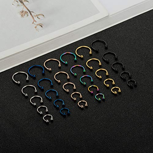 REVOLIA 30Pcs 16G 316L Stainless Steel Nose Rings Cartilage Ear Septum Piercings Helix Tragus Horseshoe 6-14mm